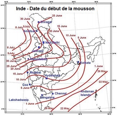 Climat Mousson. Saisons, moyennes par mois - Climats et Voyages